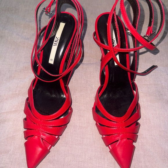 Zara | Shoes | Zara Red Strappy Womens Heels | Poshmark